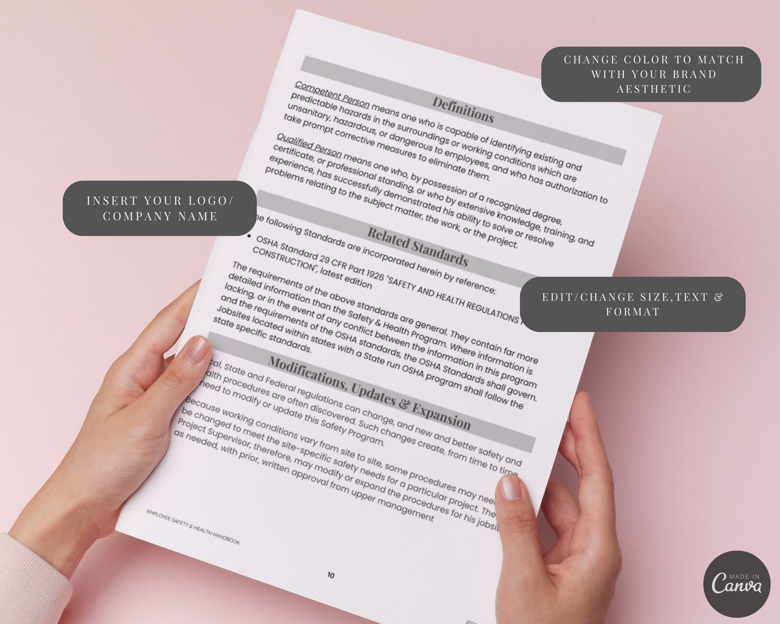 Employee Safety Handbook Template for Workplace Health Policies and ...