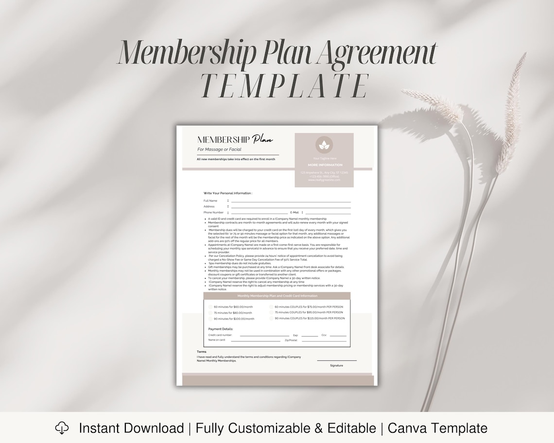 Editable Spa Membership Template, Membership Plan for Massage, Pre-made ...
