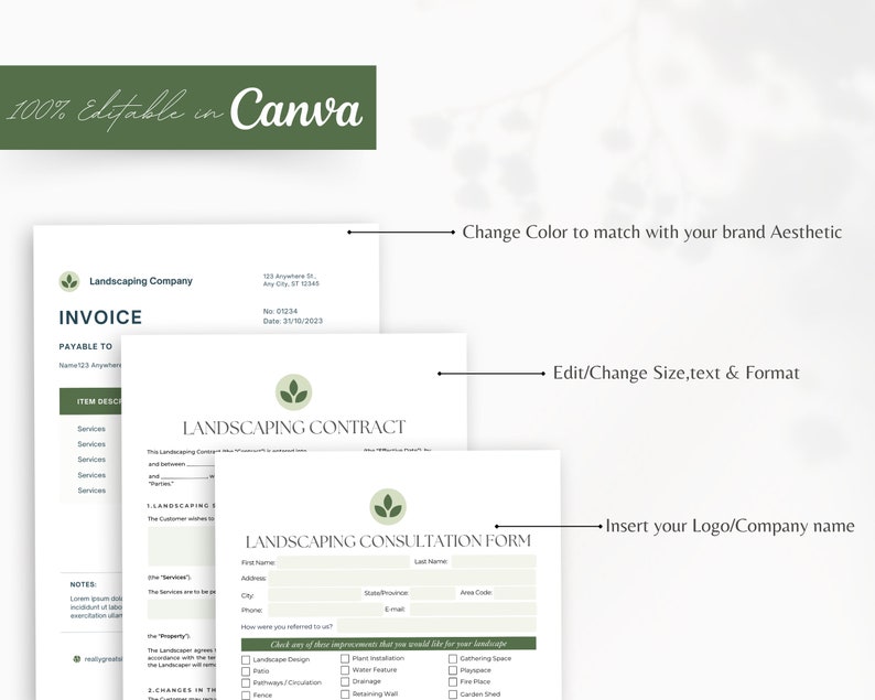Landscaping Client Forms Bundle, Editable Templates (canva) - Etsy