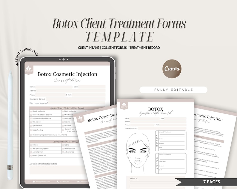 Botox Consultation Form,botox Treatment Consent Form, Aesthetic Nurse ...