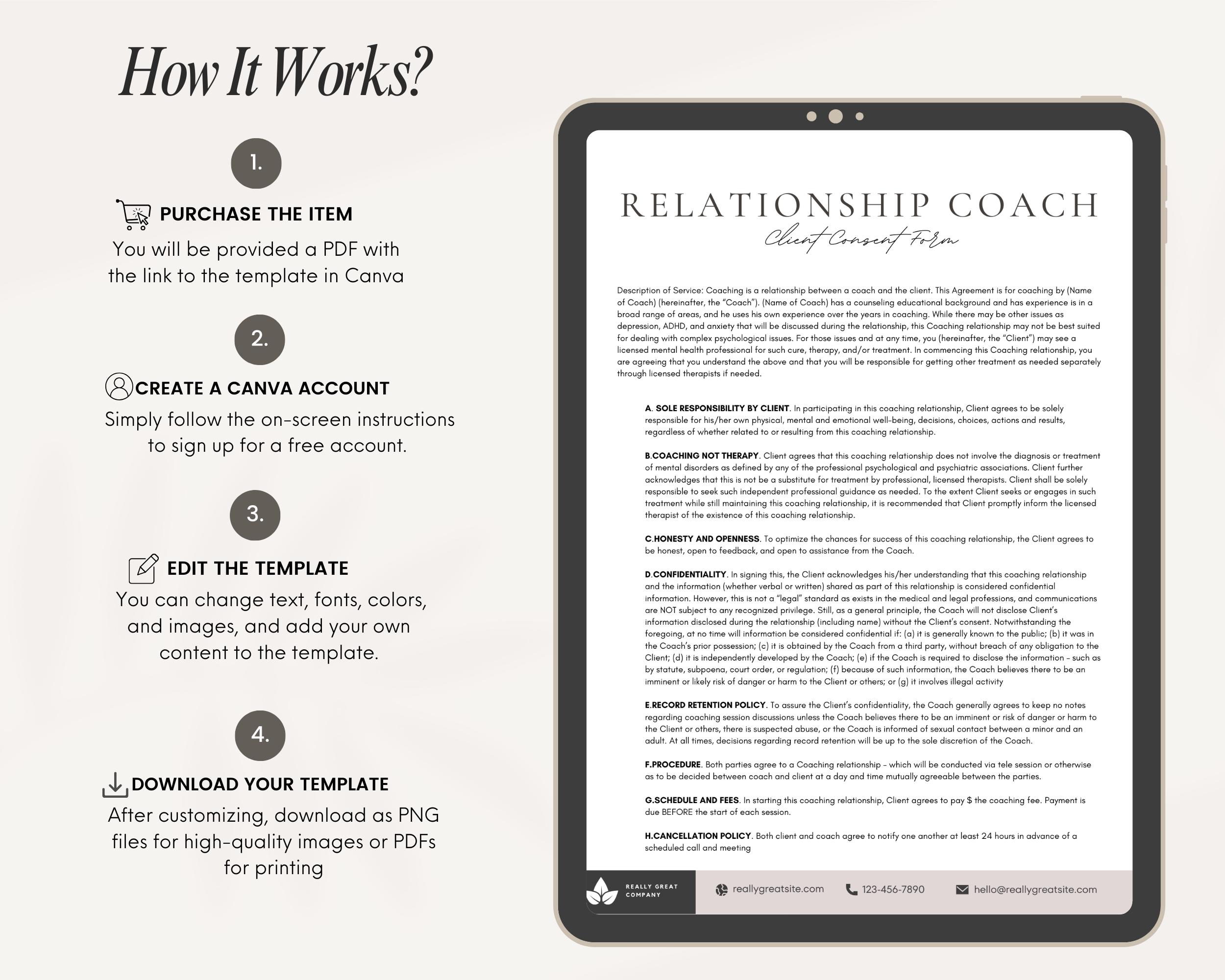 Editable Relationship Coach Client Forms, Couple Therapy Guide (CANVA ...