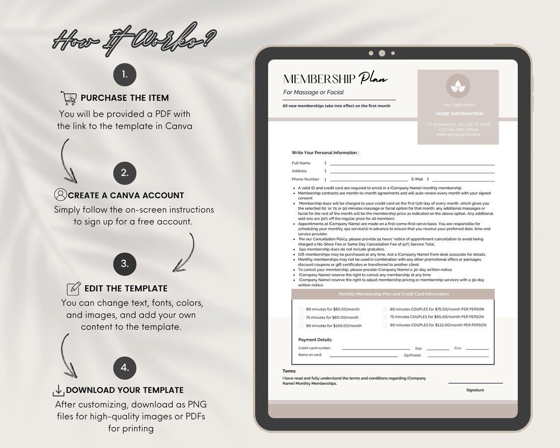 Editable Spa Membership Template, Membership Plan for Massage, Pre-made ...