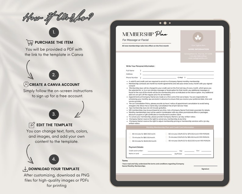 Editable Spa Membership Template, Massage, Facial (canva) - Etsy