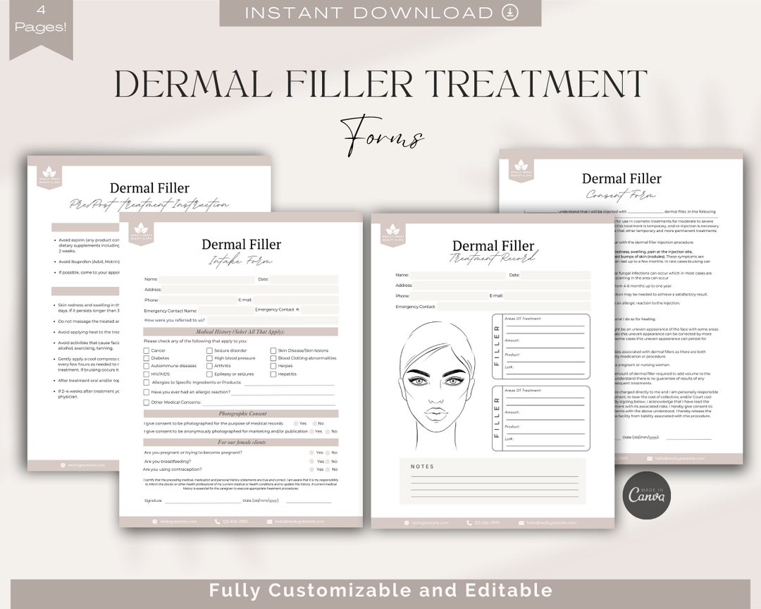 Editable Dermal Filler Consent Intake Forms,nurse Injector Medspa ...