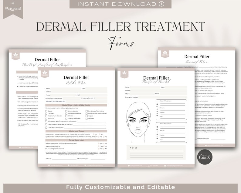 Editable Dermal Filler Consent Intake Forms,nurse Injector Medspa ...