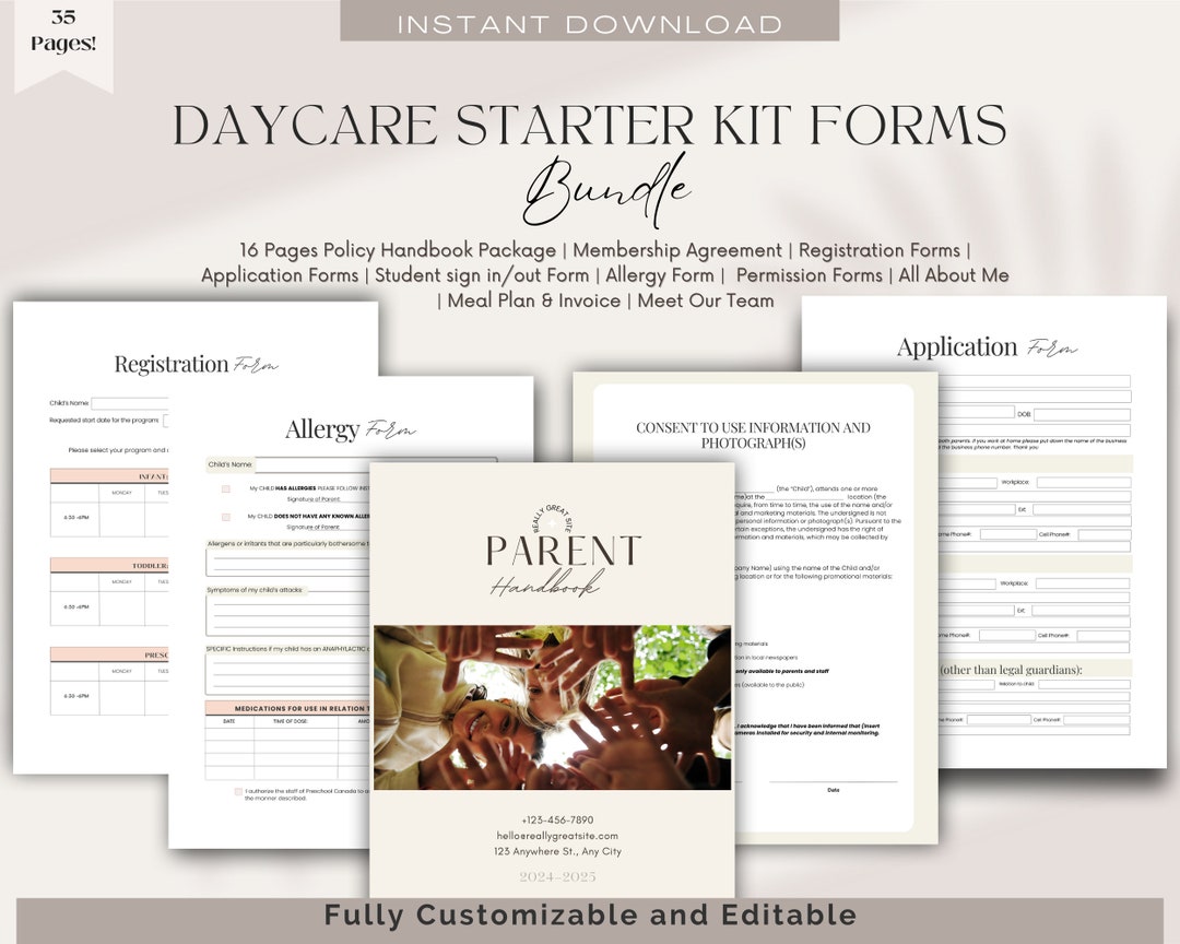 Daycare Forms Kit, Parent Handbook, Childcare Forms (digital Download ...