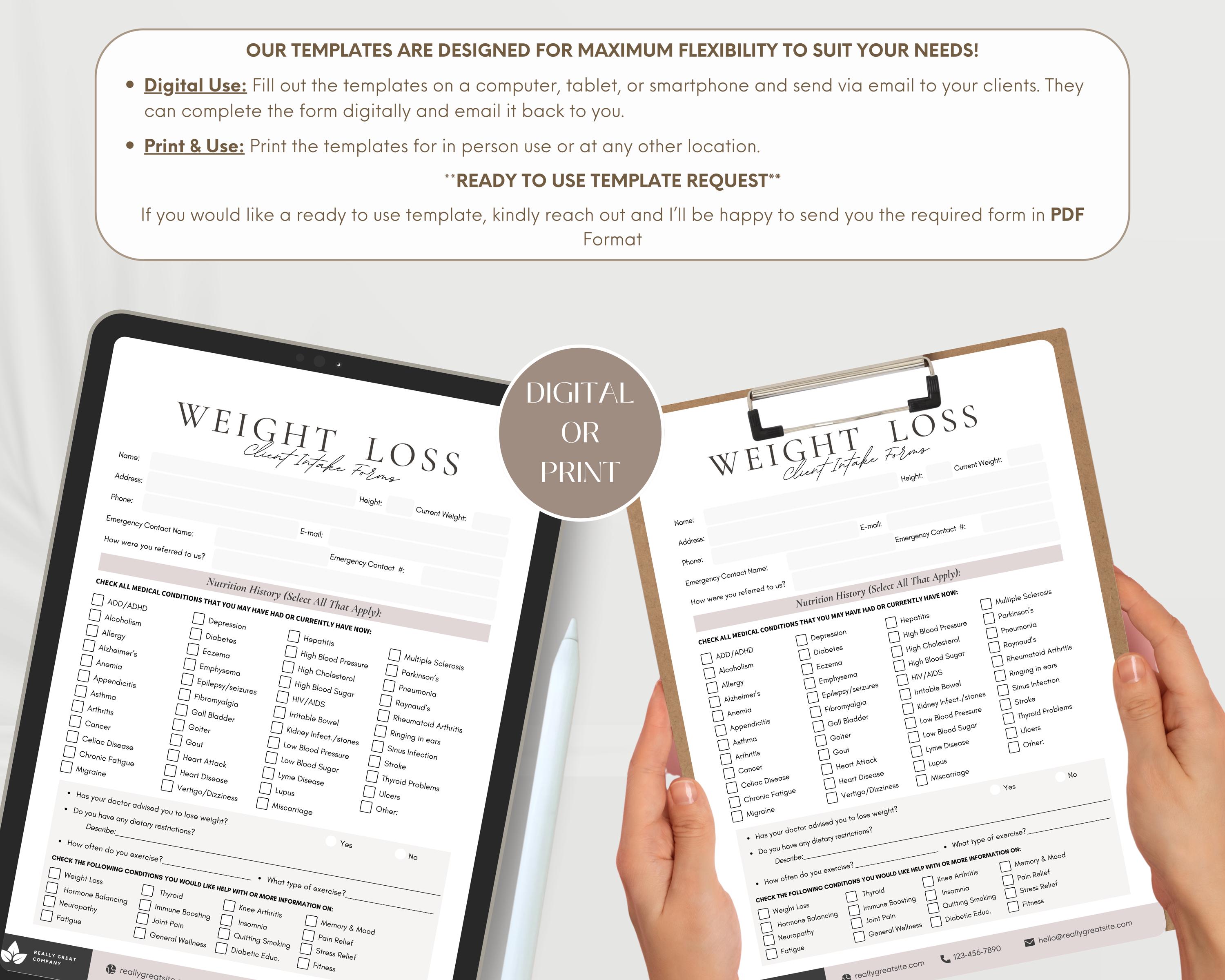 Weight Loss Consultation Forms Bundle, Editable Client Intake (canva ...