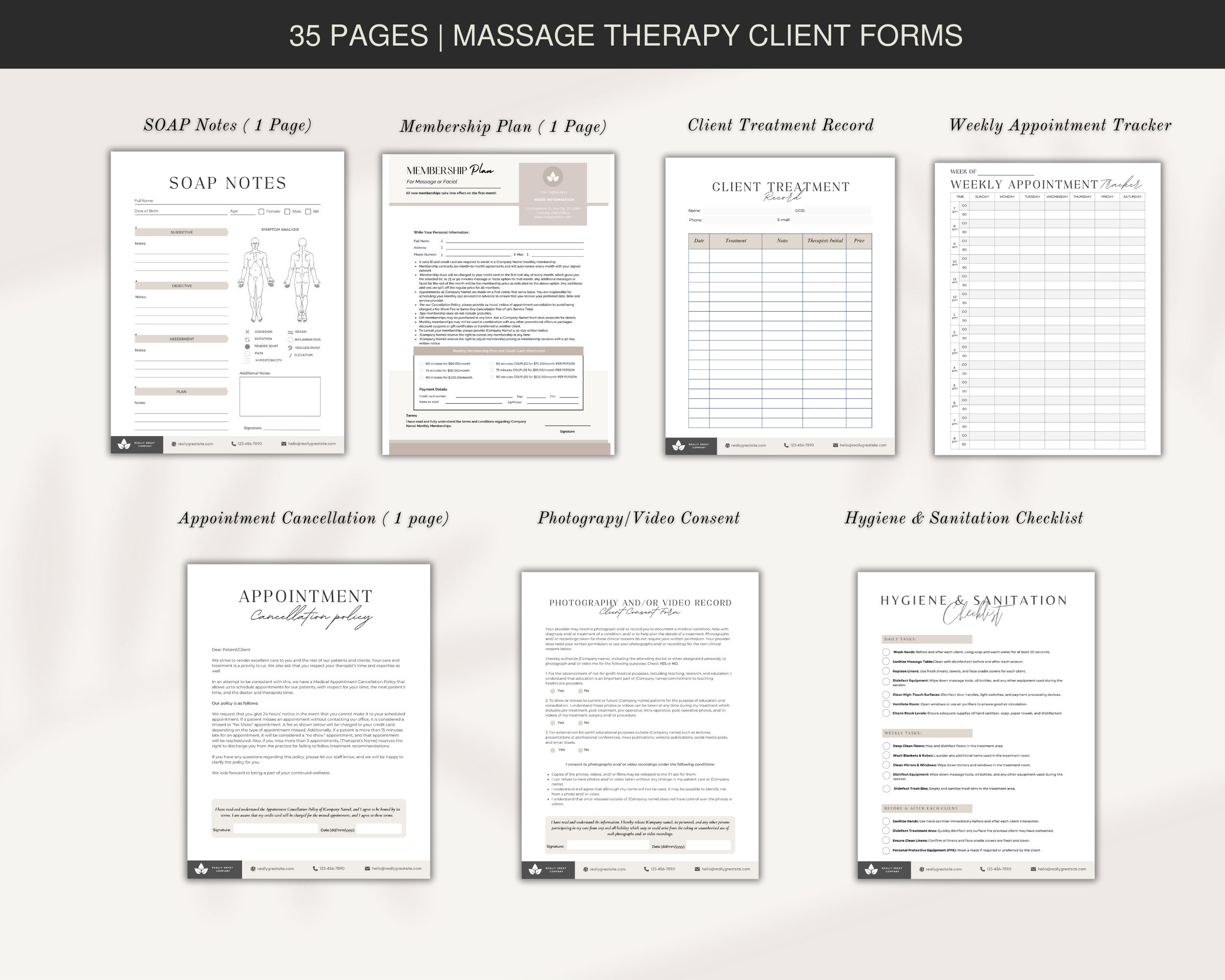Editable Massage Therapy Forms Bundle, Spa Business Templates (canva ...