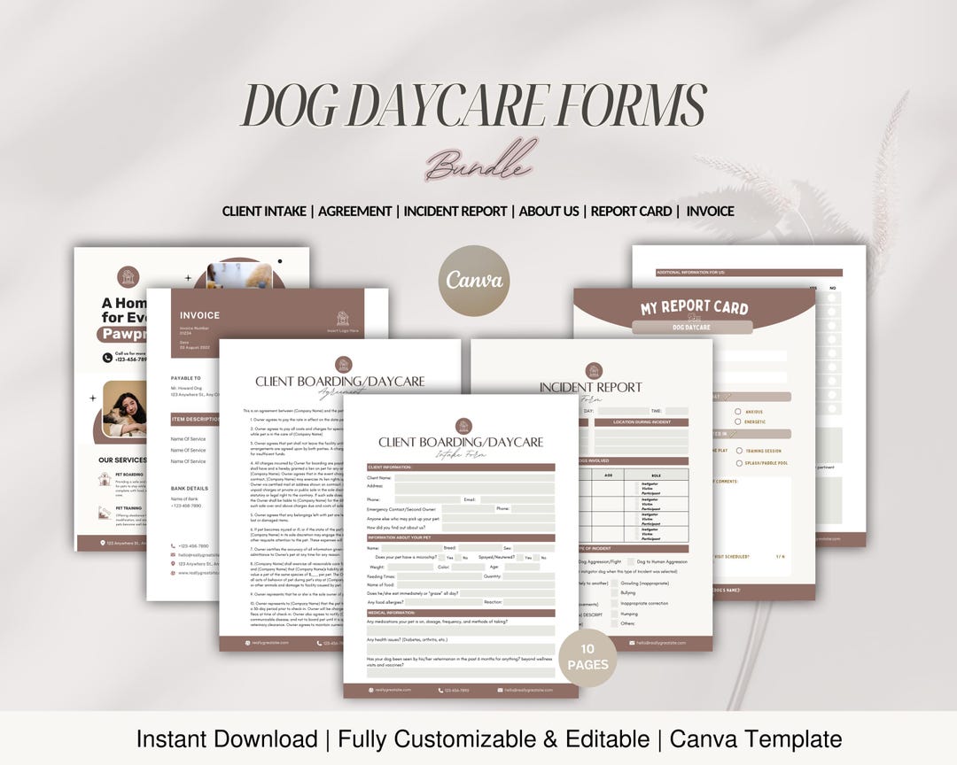 Dog Daycare Forms Bundle, Pet Care Business Templates (digital Download ...