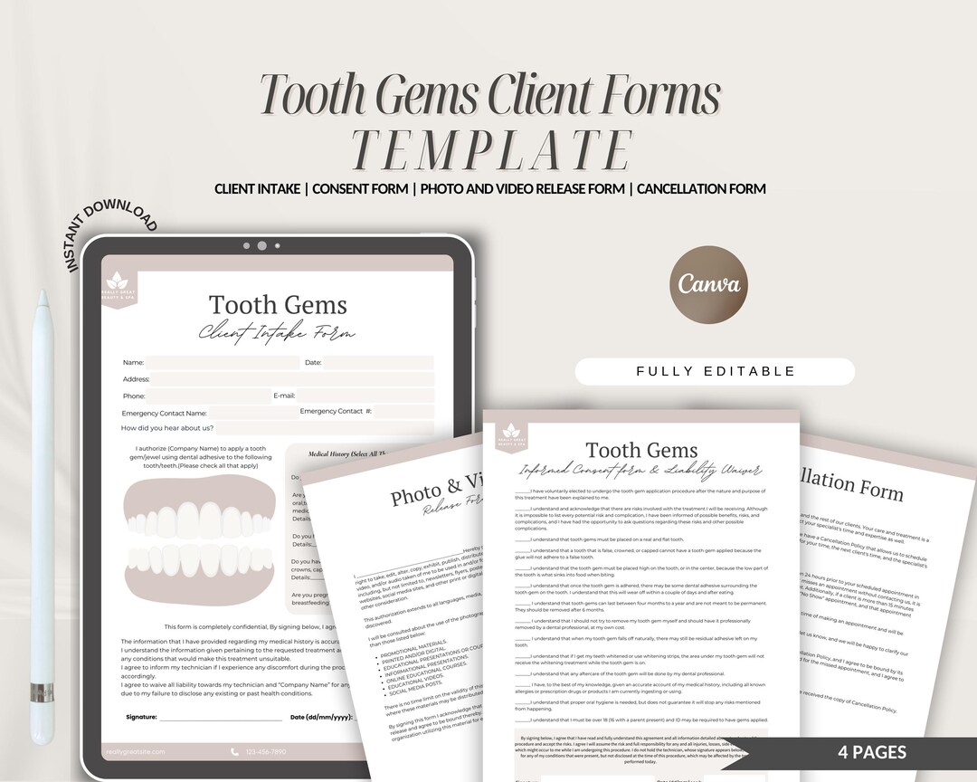 Tooth Gem Client Form,tooth Gem Consent Form, Tooth Gem Waiver,tooth ...