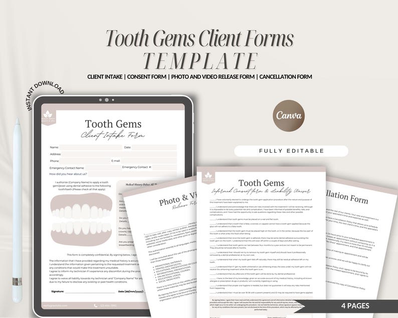 Tooth Gem Client Form,tooth Gem Consent Form, Tooth Gem Waiver,tooth ...