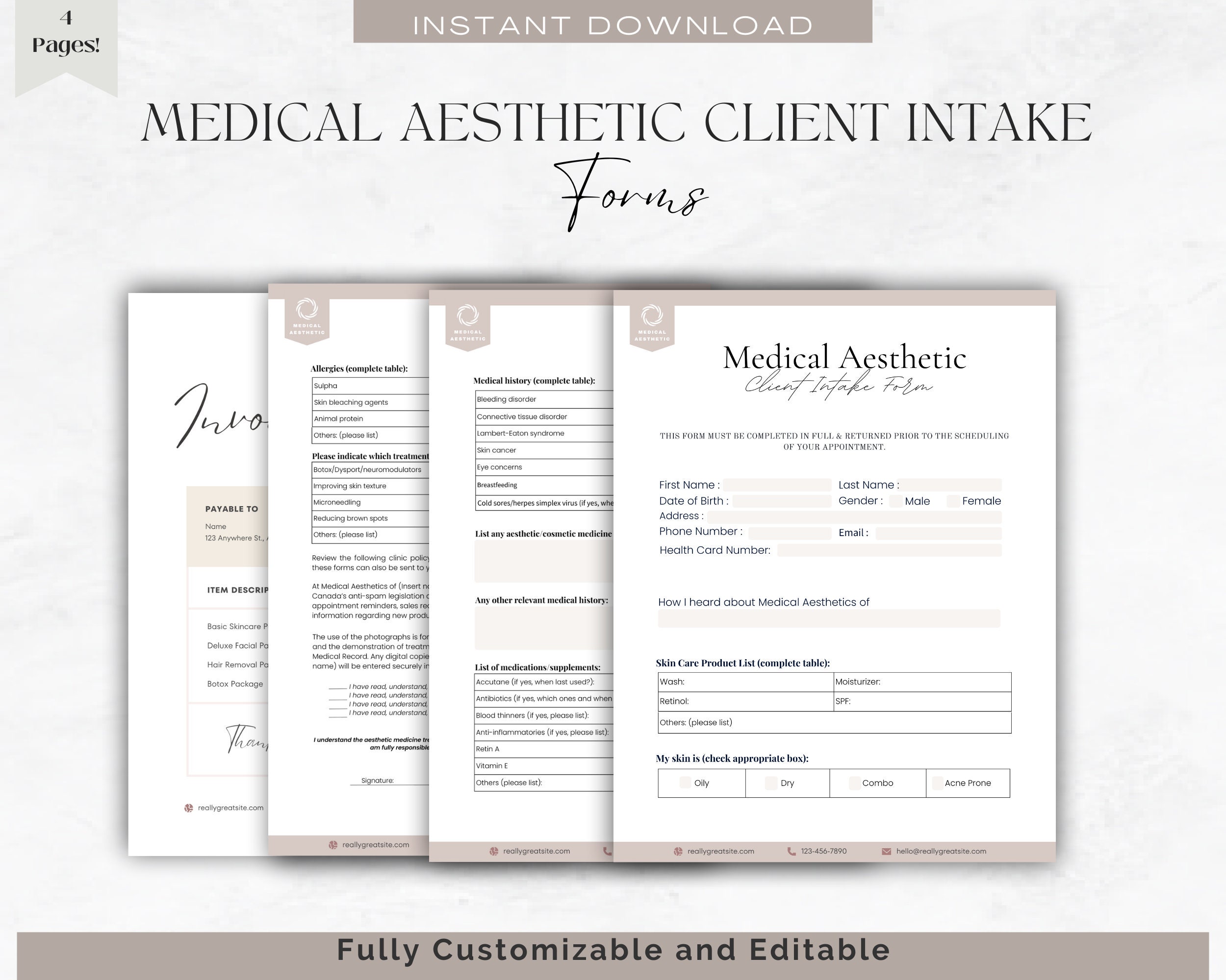 Medical Aesthetic Client Intake Form,client Intake Form,medical Intake ...
