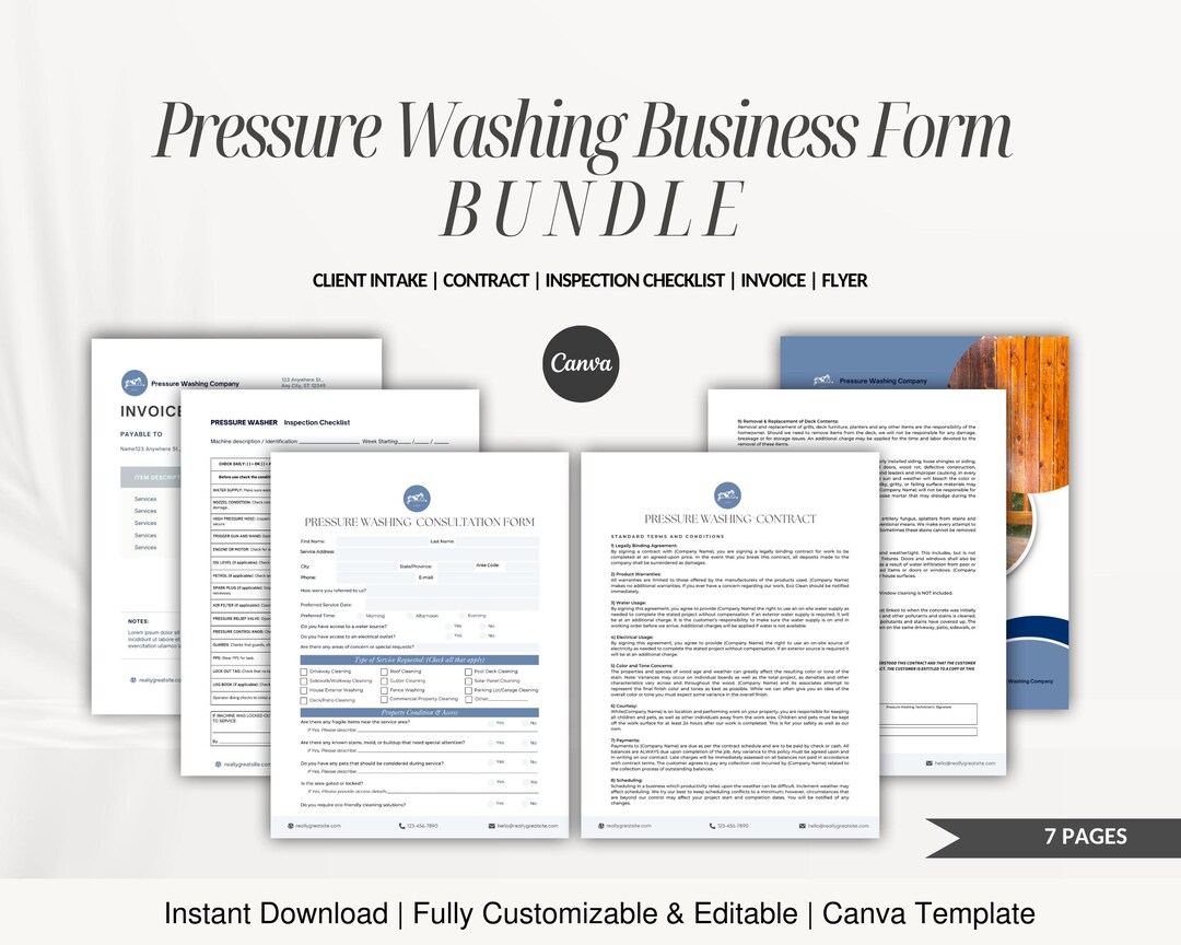 Pressure Washing Business Forms Template, Editable Contractor Forms ...