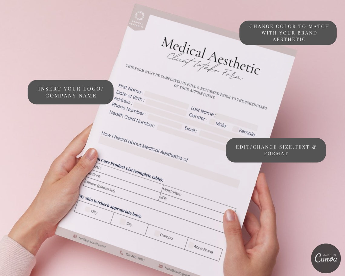 Medical Aesthetic Client Intake Form,client Intake Form,medical Intake ...