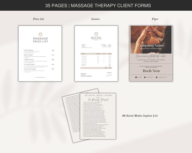 Editable Massage Therapy Forms Bundle, Spa Business Templates (canva ...