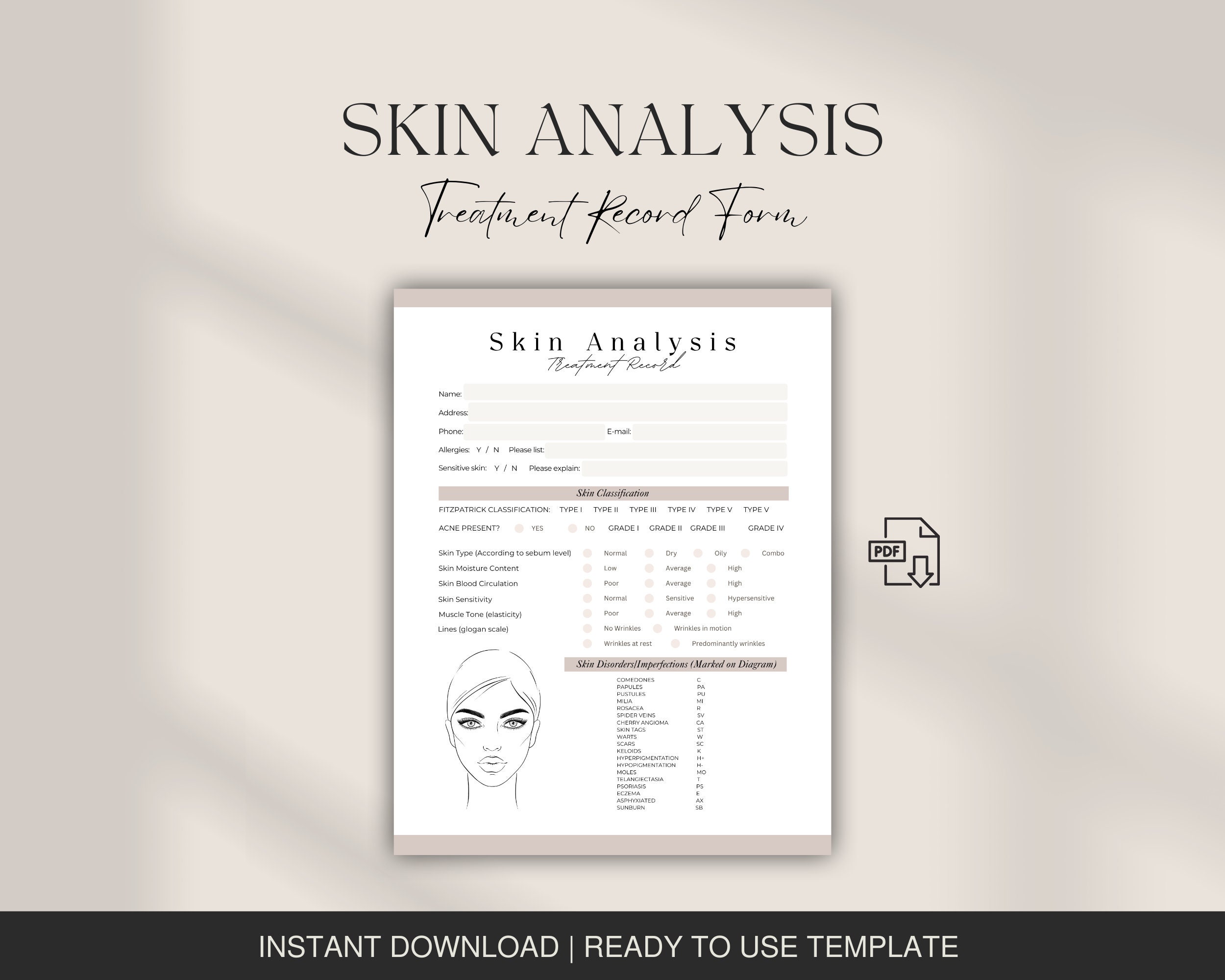 Esthetician Skin Analysis Form: Face Mapping & Fitzpatrick Scale (PDF ...