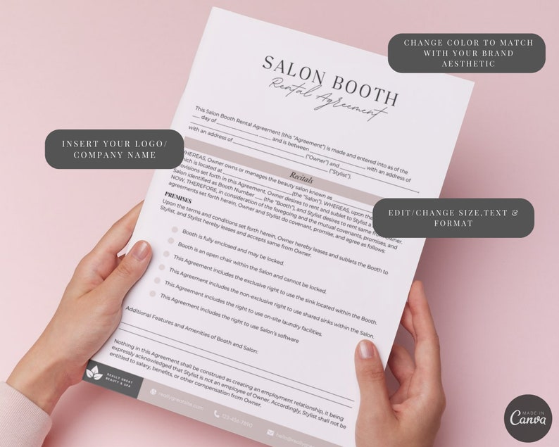 Editable Salon Booth Rental Contract, Professional Salon Booth Rental ...