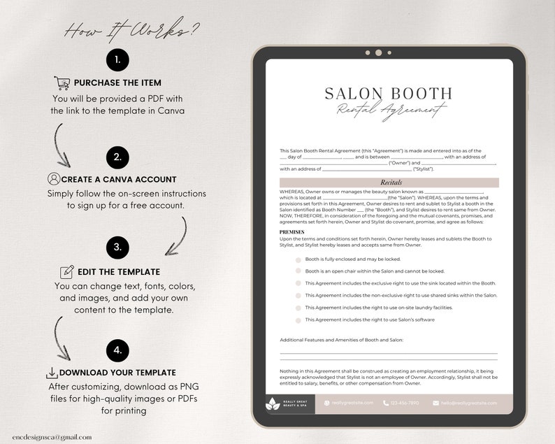 Editable Salon Booth Rental Contract, Professional Salon Booth Rental ...