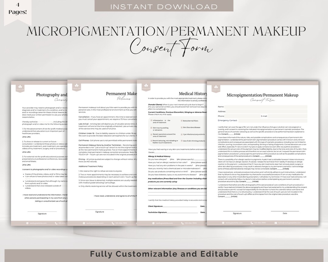 Permanent Makeup Consent Form,pmu Client Intake Form,pmu Forms ...