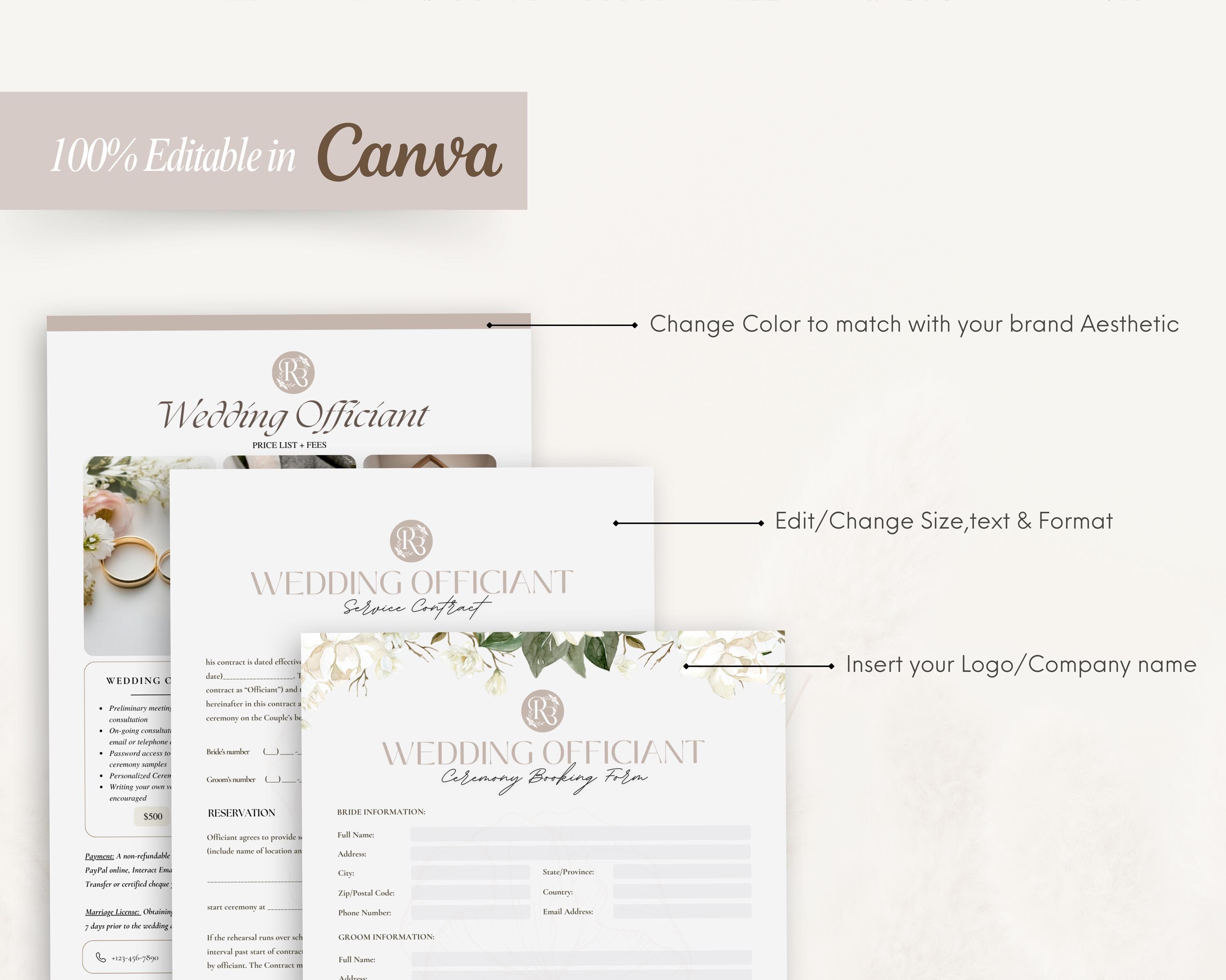 Wedding Officiant Client Intake Form, Editable Service Contract (canva ...