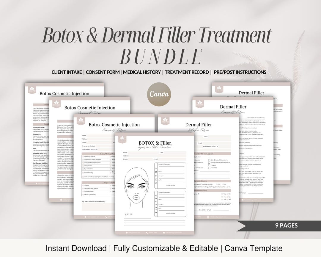 Editable Botox and Dermal Filler Forms, Medspa Templates (canva ...