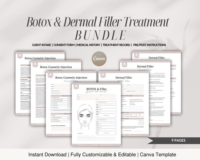 Editable Botox and Dermal Filler Forms, Medspa Templates (canva ...