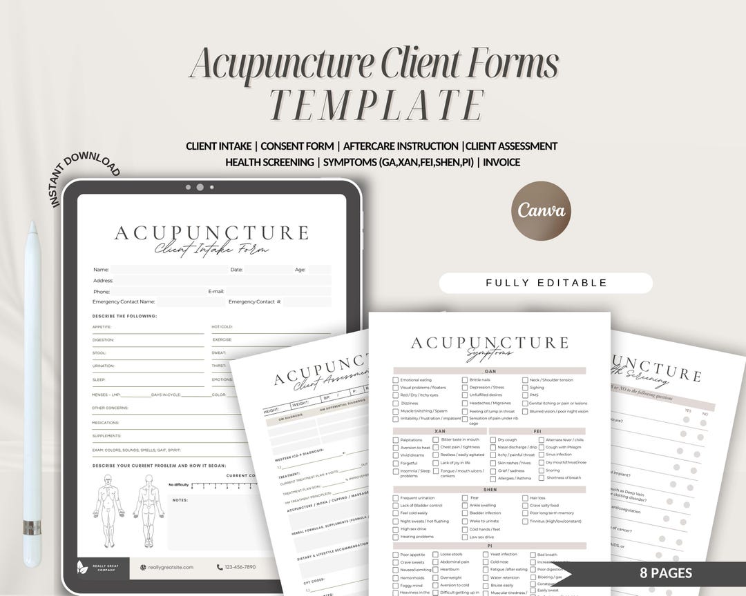 Acupuncture Consultation Form Template Bundle,editable Acupuncture ...