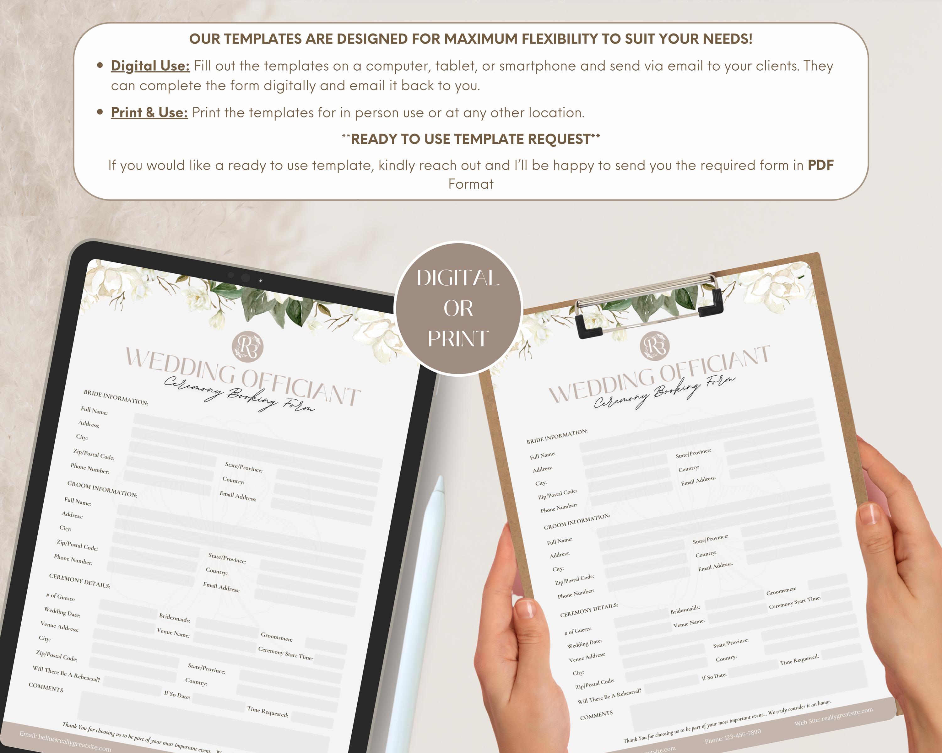 Wedding Officiant Client Intake and Agreement Form,editable Wedding ...