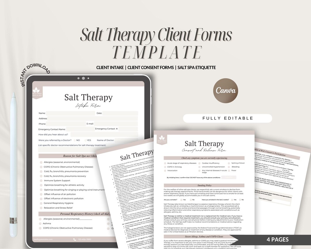 Editable Salt Therapy Client Intake Forms | Salt Cave Templates (canva ...