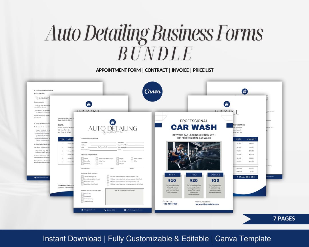 Auto Detailing Forms Bundle,editable Auto Detailing Service Agreement ...