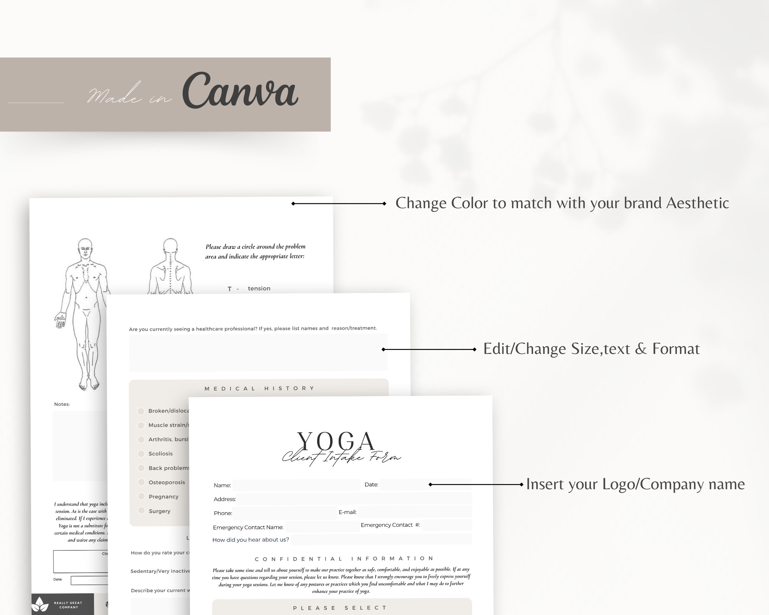 Yoga Therapy Consultation Form | Yoga Teacher Forms | Editable Yoga ...