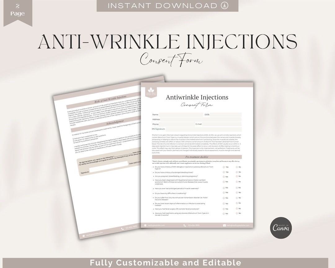 Antiwrinkle Consent Forms,skin Care Consultation Forms,anti-wrinkle ...