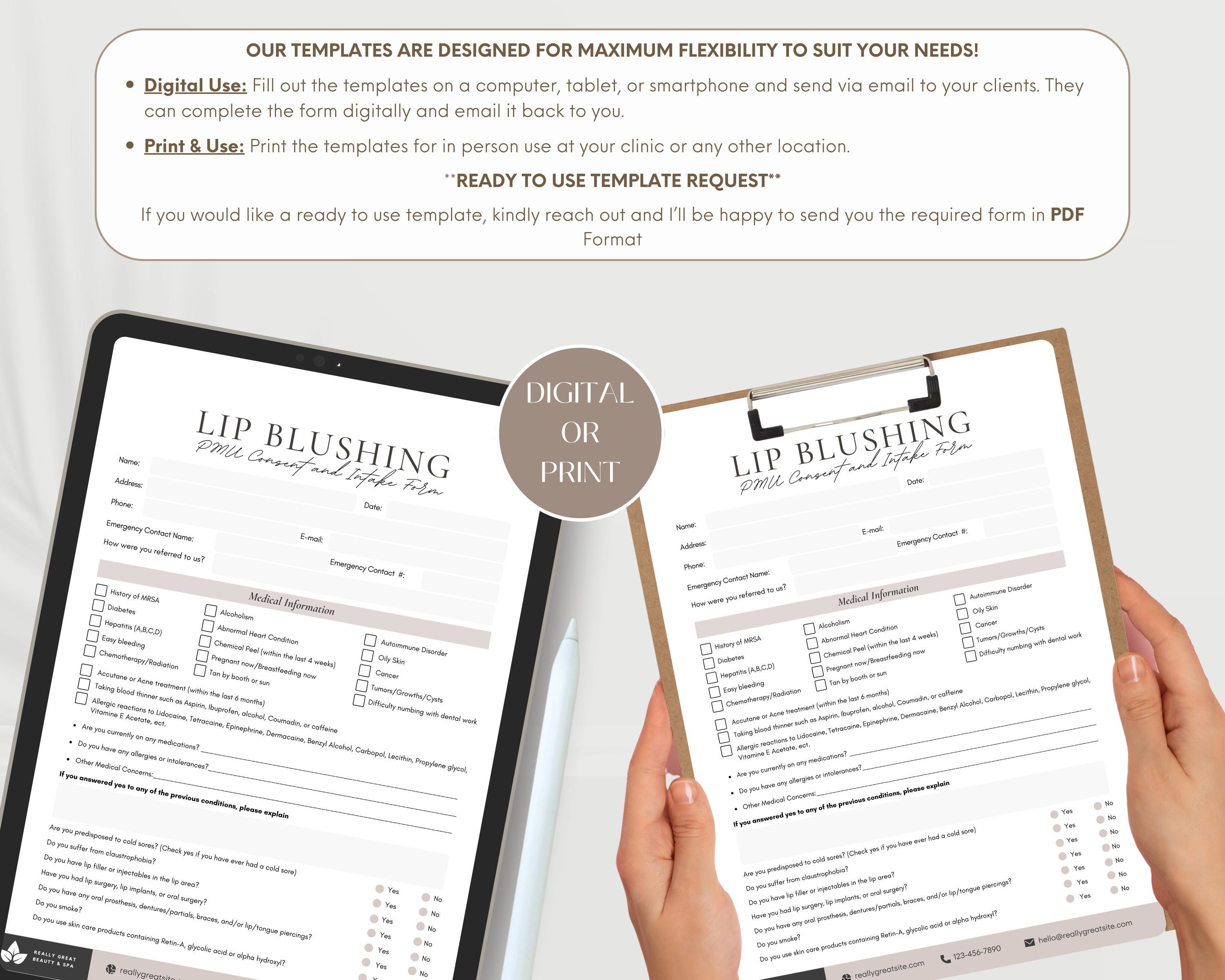 Editable Lip Blush Client Forms, PMU Consent Template (canva) - Etsy Canada