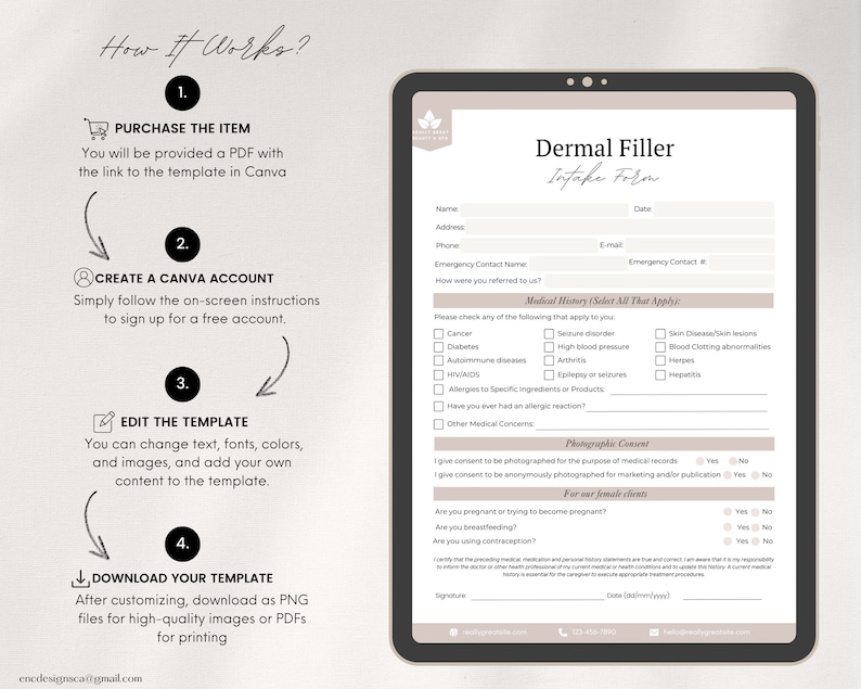 Editable Dermal Filler Consent Intake Forms,nurse Injector Medspa ...