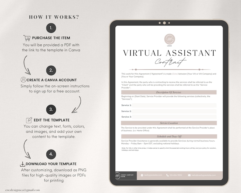 Virtual Assistant Contract Forms, Editable Templates (canva, Instant ...