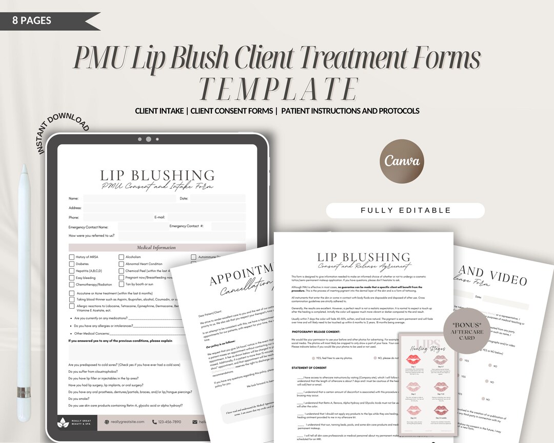 Lip Blushing Client Treatment Forms,lip Blush Intake Forms,pmu Lip ...