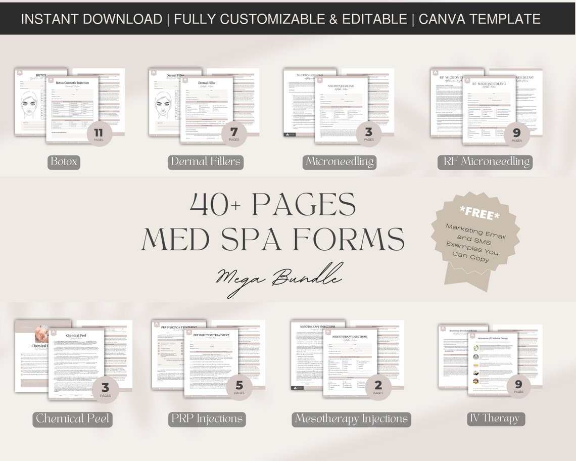 Editable Med Spa Forms Bundle With Consent Forms and Aesthetician ...