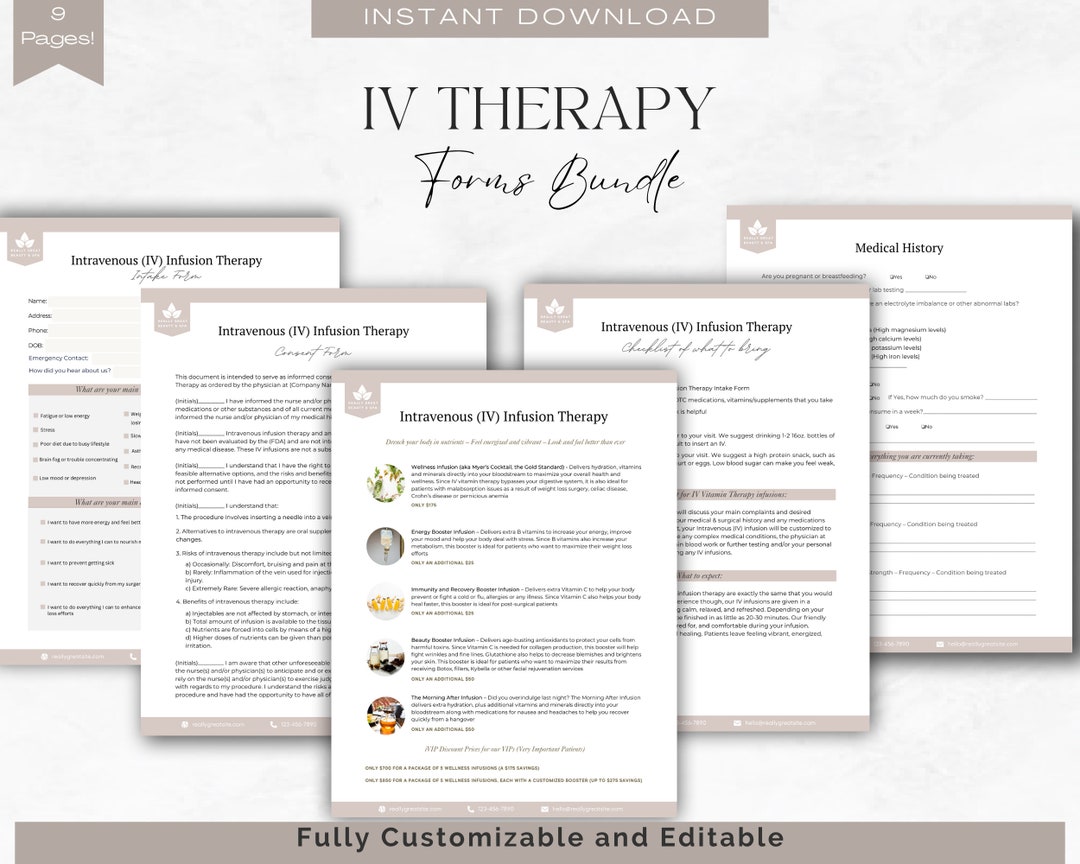 IV Therapy Consent Intake Forms Bundle,iv Hydration Therapy Form,iv ...