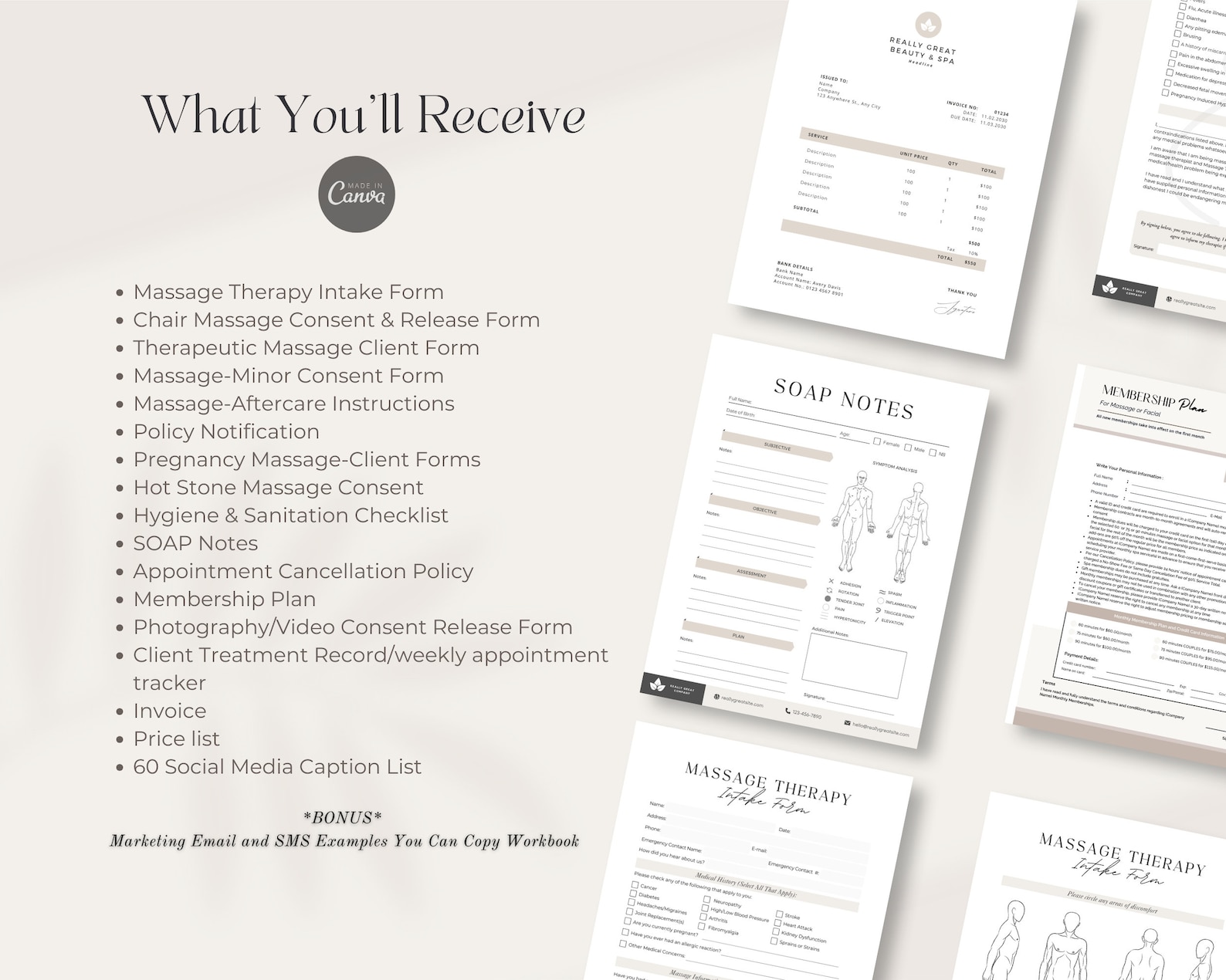 Massage Therapist Forms,editable Massage Therapist Forms Bundle,massage ...