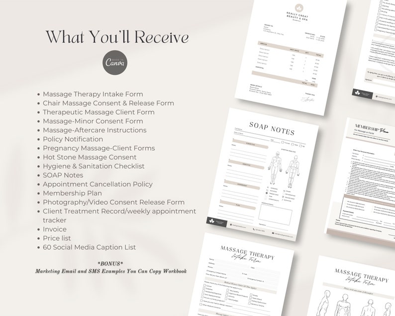 Editable Massage Therapist Forms Bundle, Spa SOAP Notes (digital ...