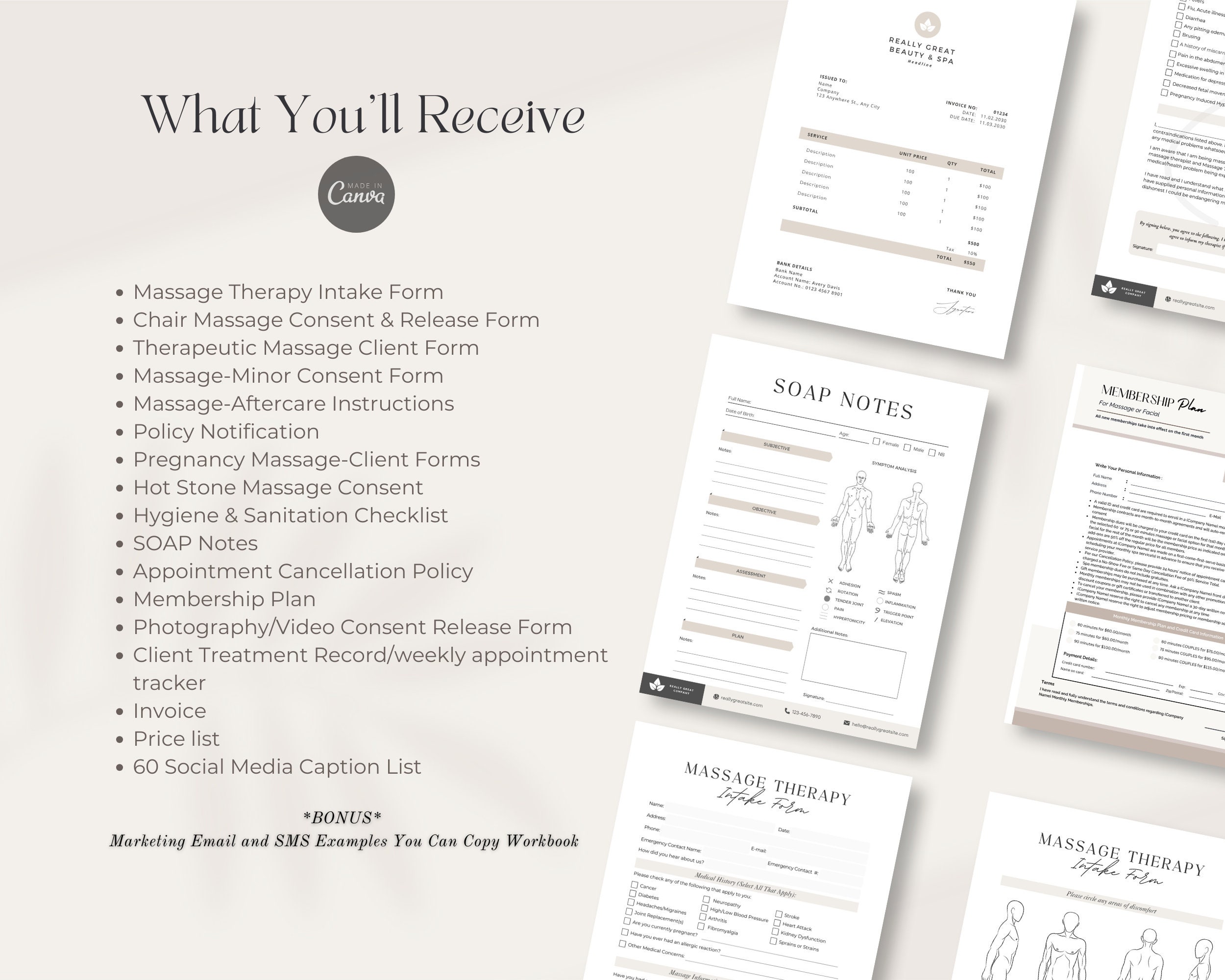 Massage Therapist Forms Editable Massage Therapist Forms Bundle Massage