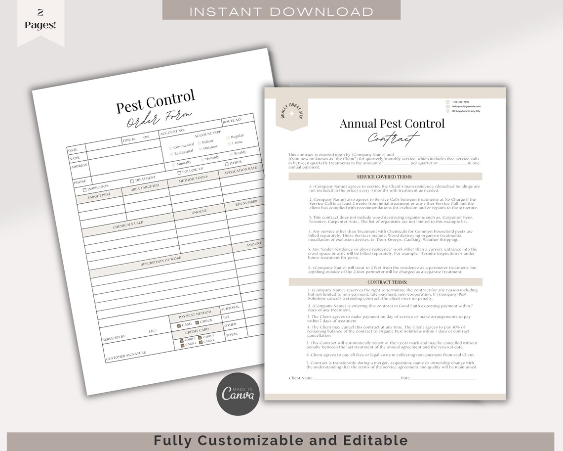 Pest Control Service Agreement Template,exterminator Service Notice ...