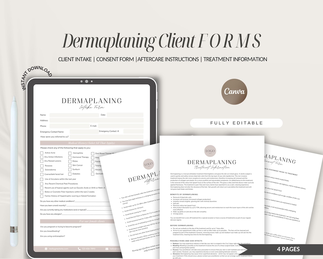 Dermaplaning Consultation Forms, Dermaplaning Intake Form, Dermaplaning ...