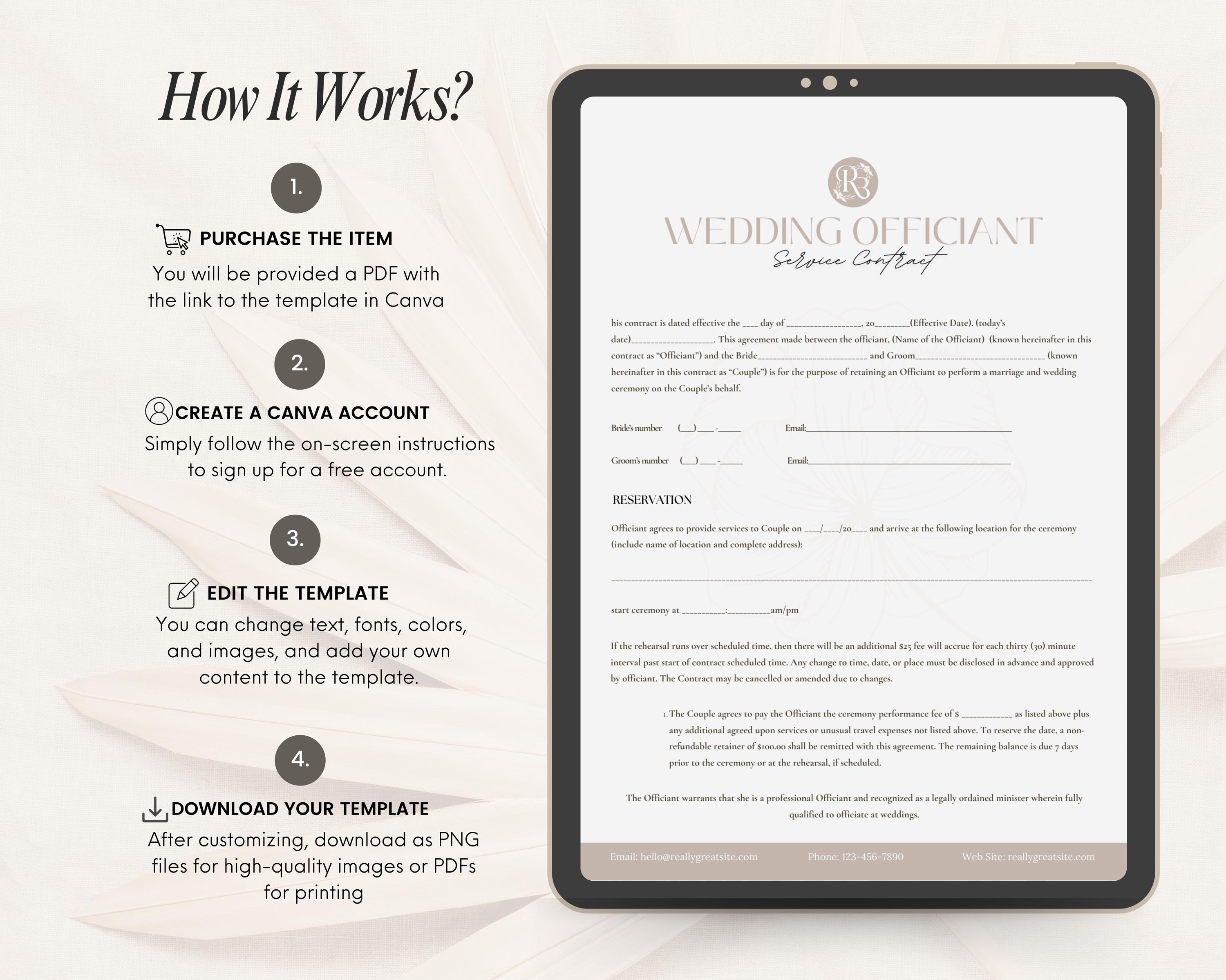 Wedding Officiant Client Intake Form, Editable Service Contract (canva ...