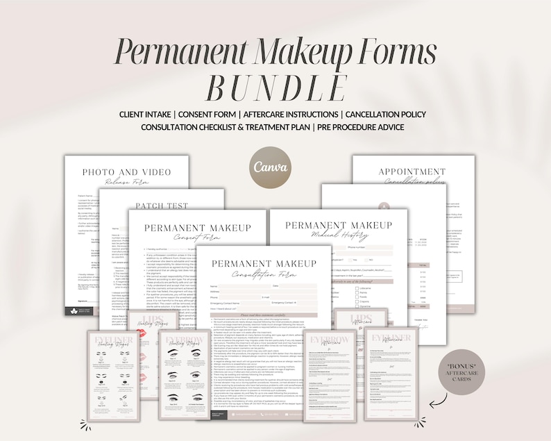 PMU Forms Bundle, Microblading Consent, Brow Aftercare (CANVA Template ...