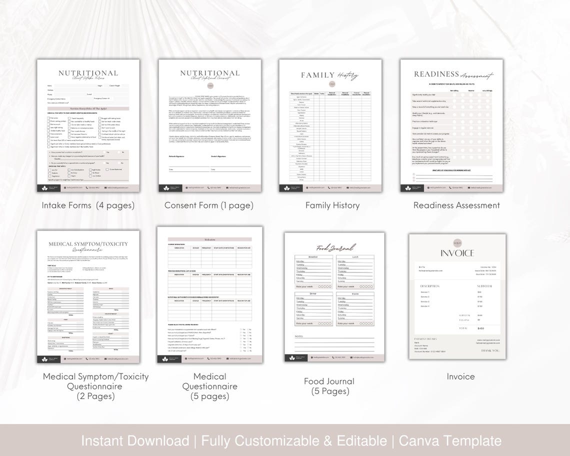 Nutritionist Consultation Forms Bundle, Client Intake, Canva Template ...