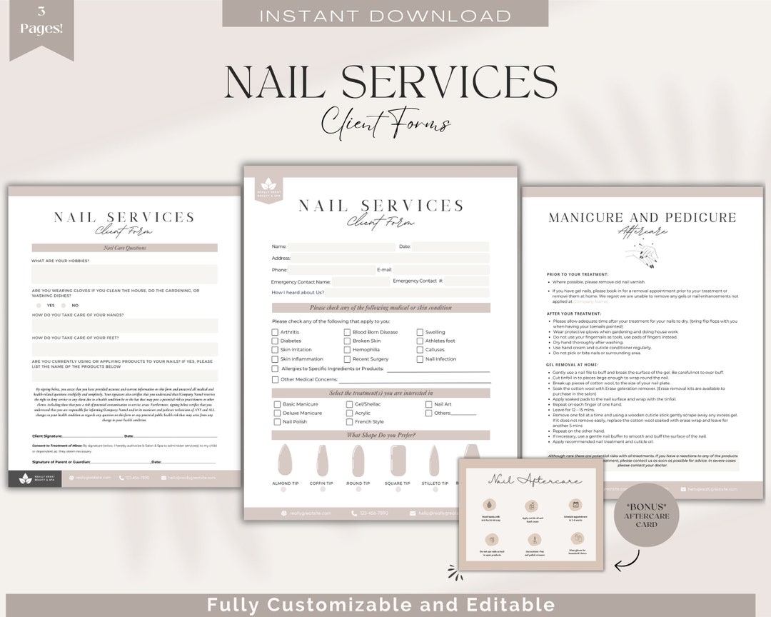Nail Salon Client Intake Form,nail Technician Consultation Forms,nail ...