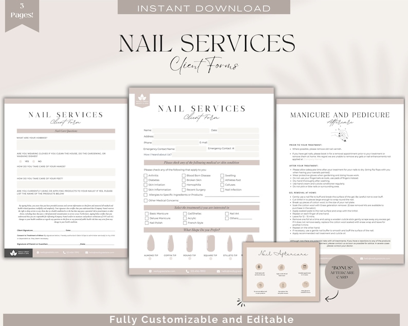 Nail Salon Client Intake Form,nail Technician Consultation Forms,nail ...