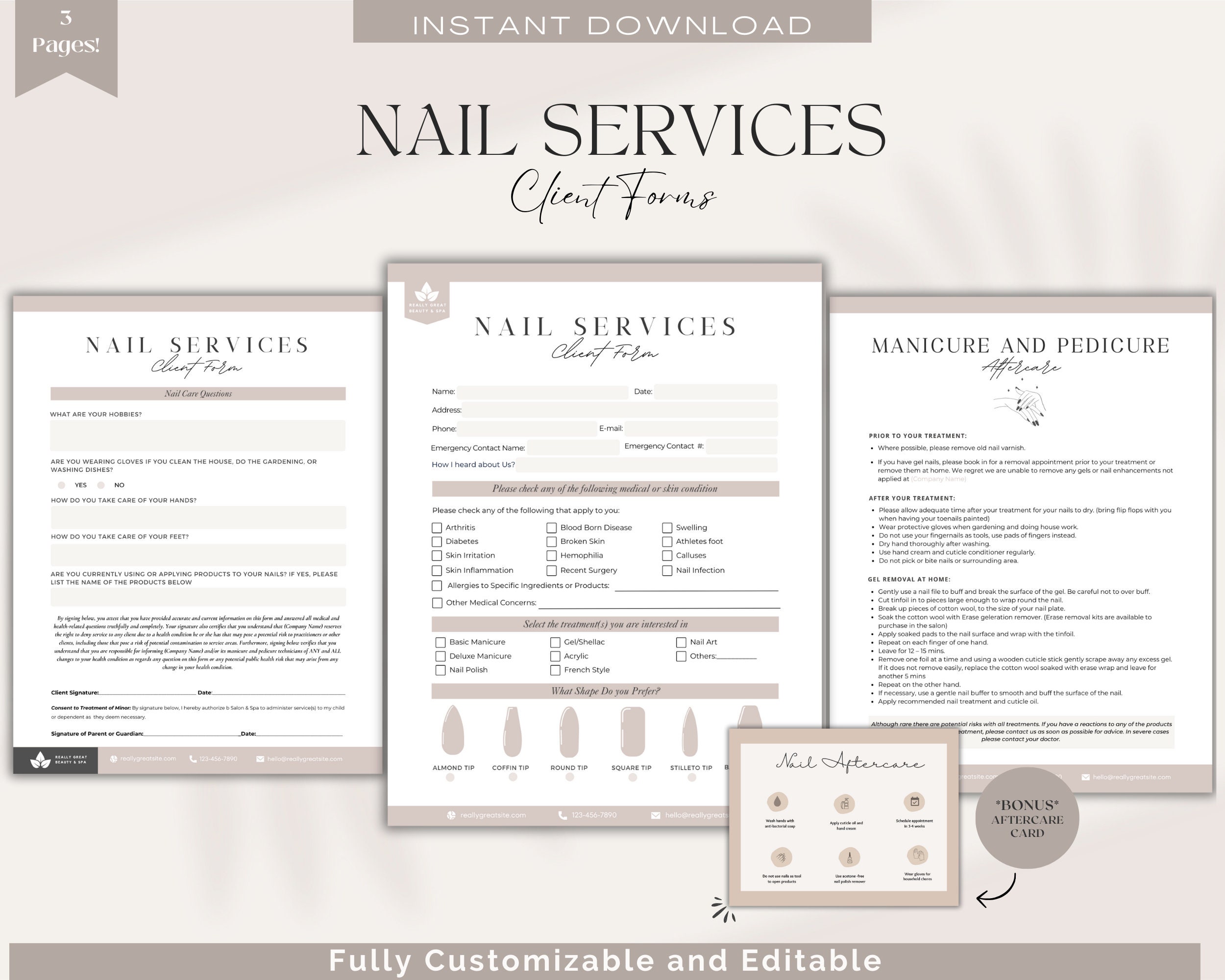 Nail Salon Client Intake Form,nail Technician Consultation Forms,nail ...