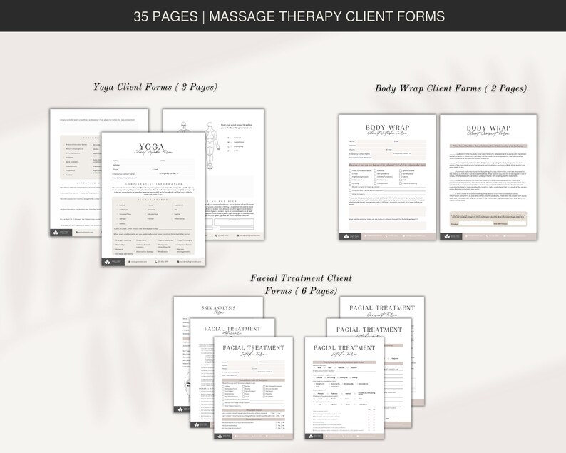 Editable Massage Therapy Forms Bundle, Spa Business Templates (canva ...